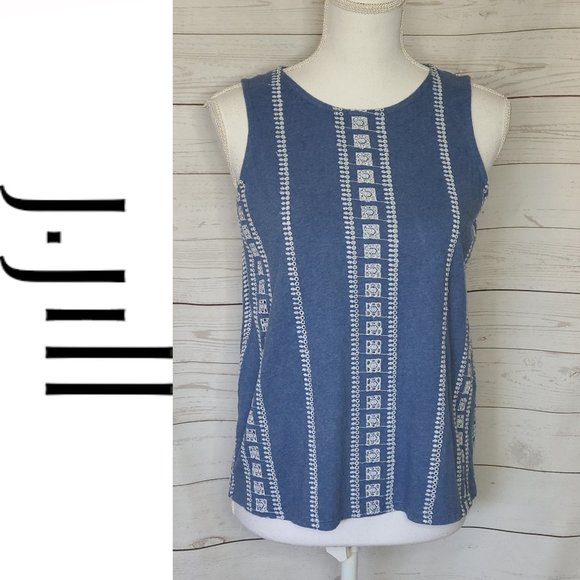 J. Jill | Tops | J Jill Embroidery Detail Splice Back Blue Tank | Poshmark
